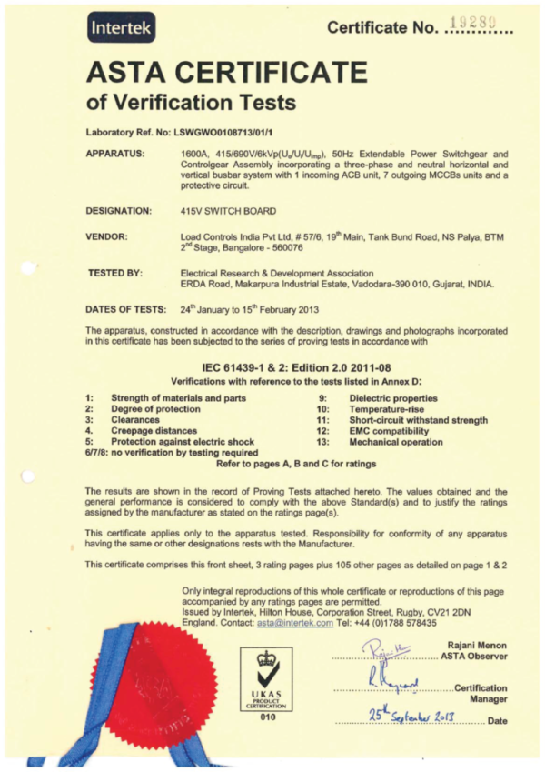 Certifications | Load Controls